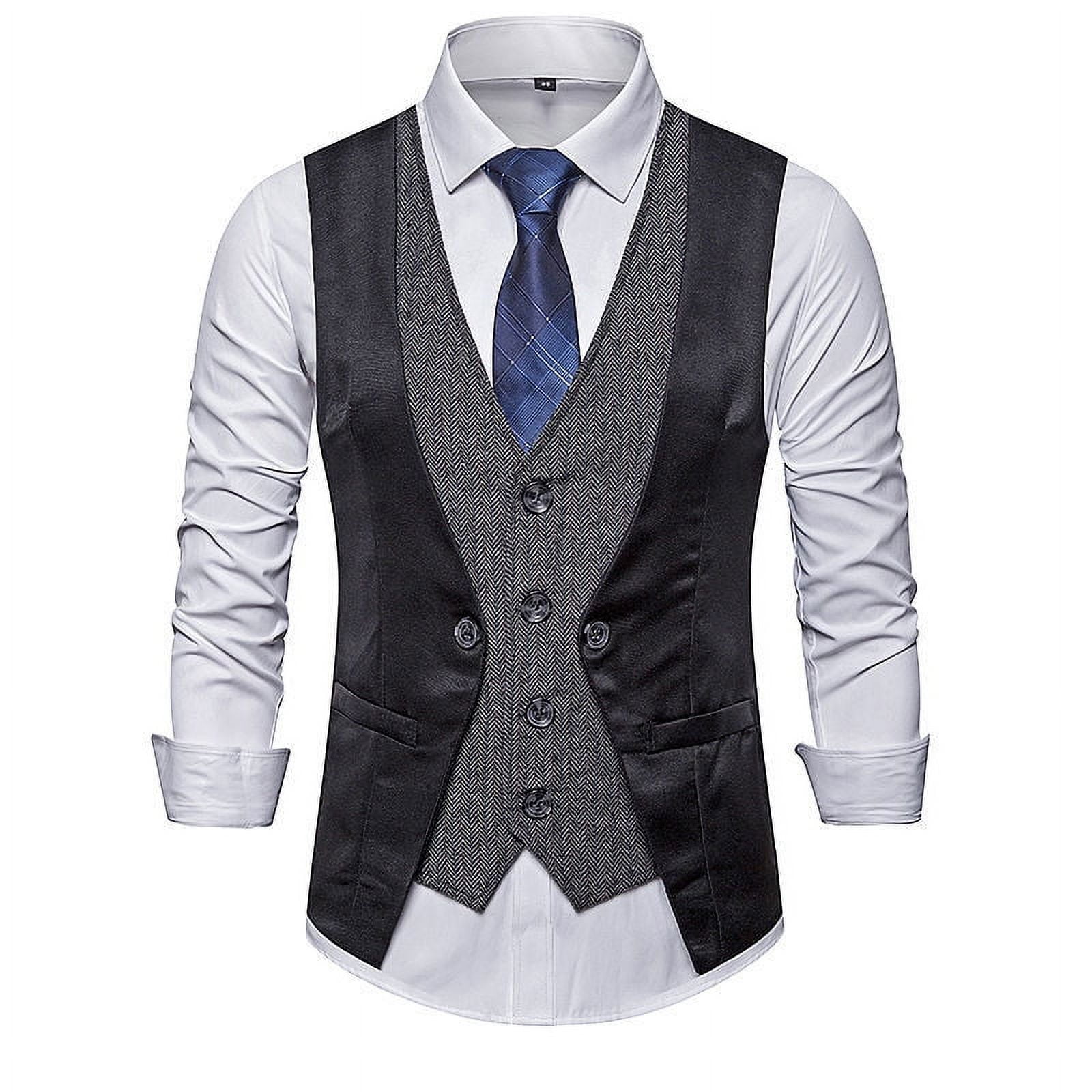 Work Vest For Men Qiggri New Splicing Fake Two-Piece Breasted Top ...