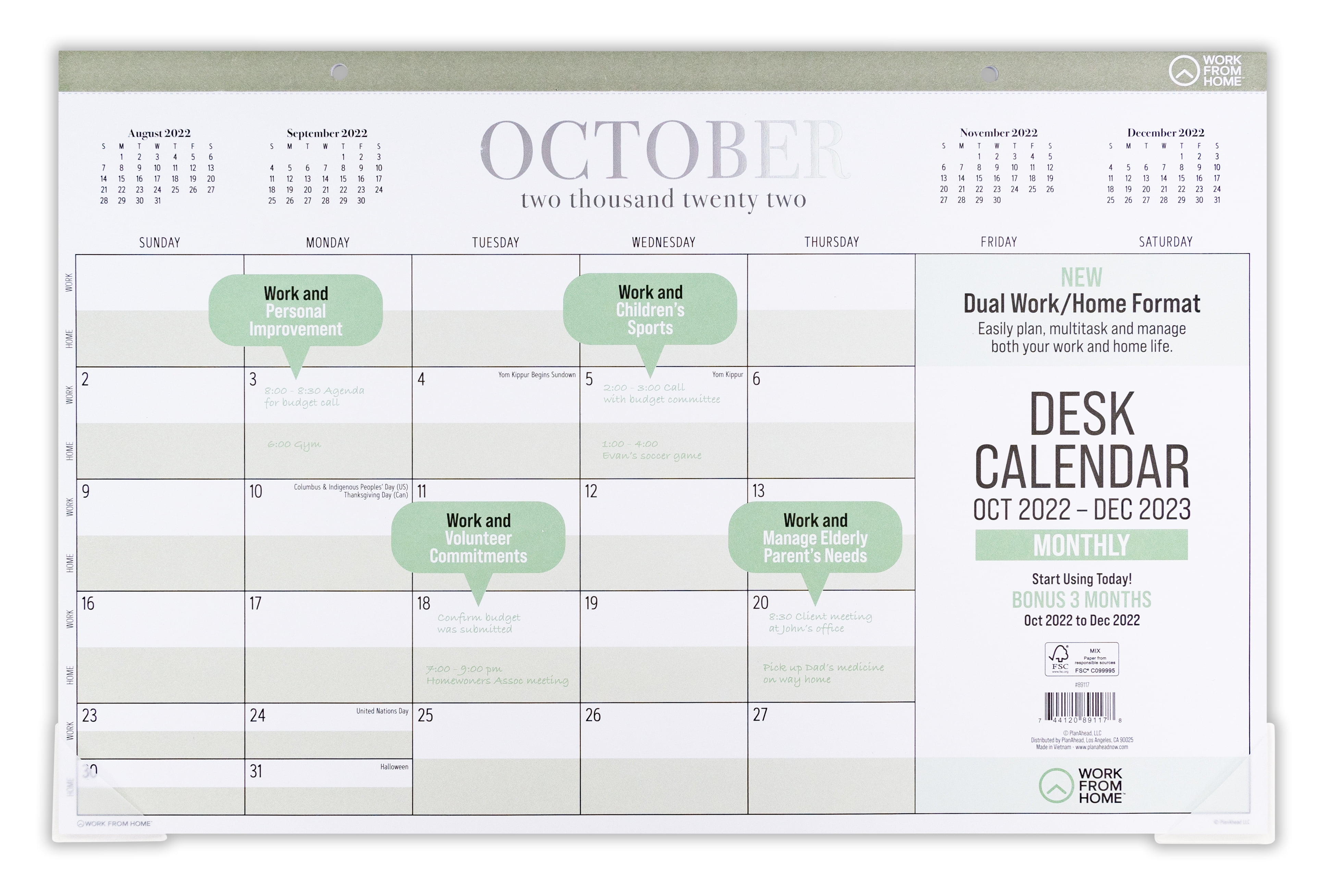 Work from Home Monthly Desk Pad Calendar, October 2022 - December 2023 ...