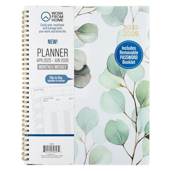 Work from Home Monthly Weekly Planner Large (9″ x 11″) Green Leaf, 15 ...