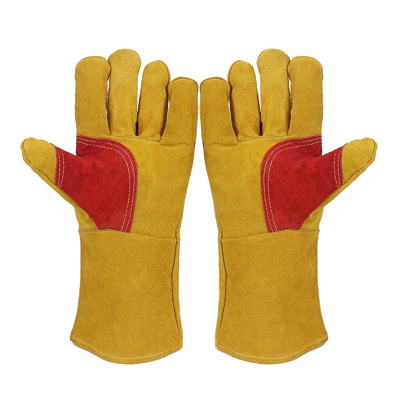 Work gloves Fireproof Leather Welder Gloves Anti-Heat Work Safety ...