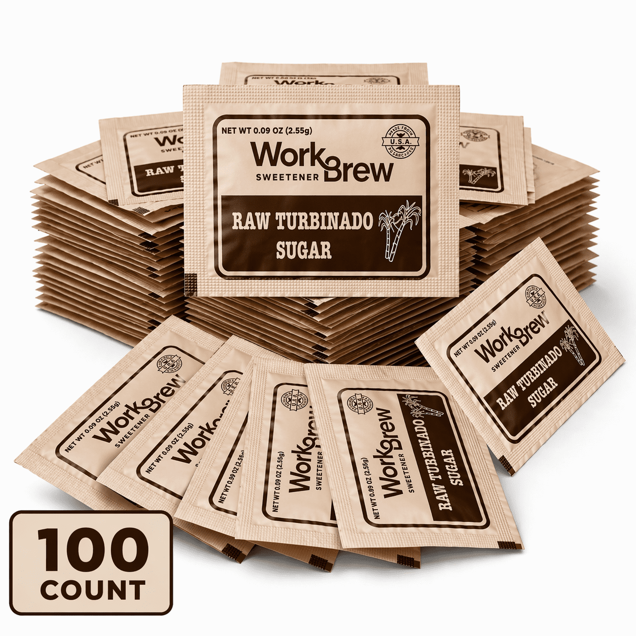 WorkBrew Raw Turbinado Sugar Packets 100 Count, Natural Cane Sugar ...
