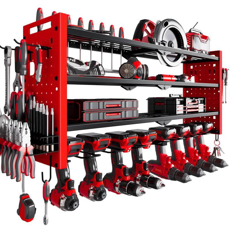 WorkSmart-Tool Organizer Wall Mount, Tool Rack with 8 Drill Holders, 4 ...