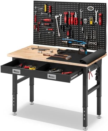 Workbench for Garage with Drawers 48 x 24 Inch Rubberwood Tabletop Work ...