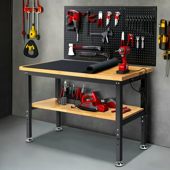 " Adjustable Heavy Duty Workbench, 2000 LBS Load Capacity Rubber Wood ...
