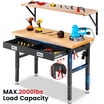 LZBEITEM 48" Adjustable Workbench, Rubber Wood Top Heavy-Duty ...