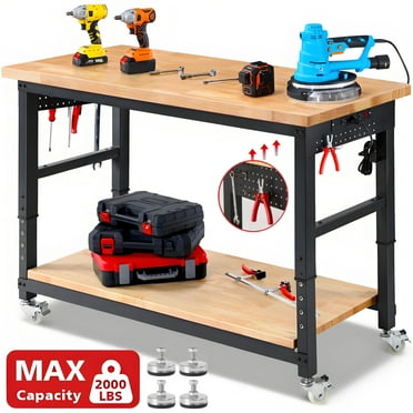 Workbench for Garage,ENJOYWOOD Heavy-Duty 60 inch 2 Tier Wood Work ...
