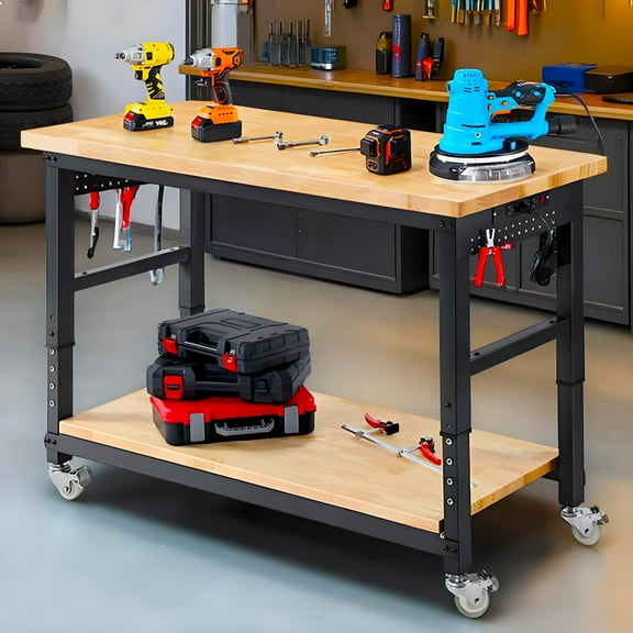 " Adjustable Heavy Duty Workbench, 2000 LBS Load Capacity Rubber Wood ...