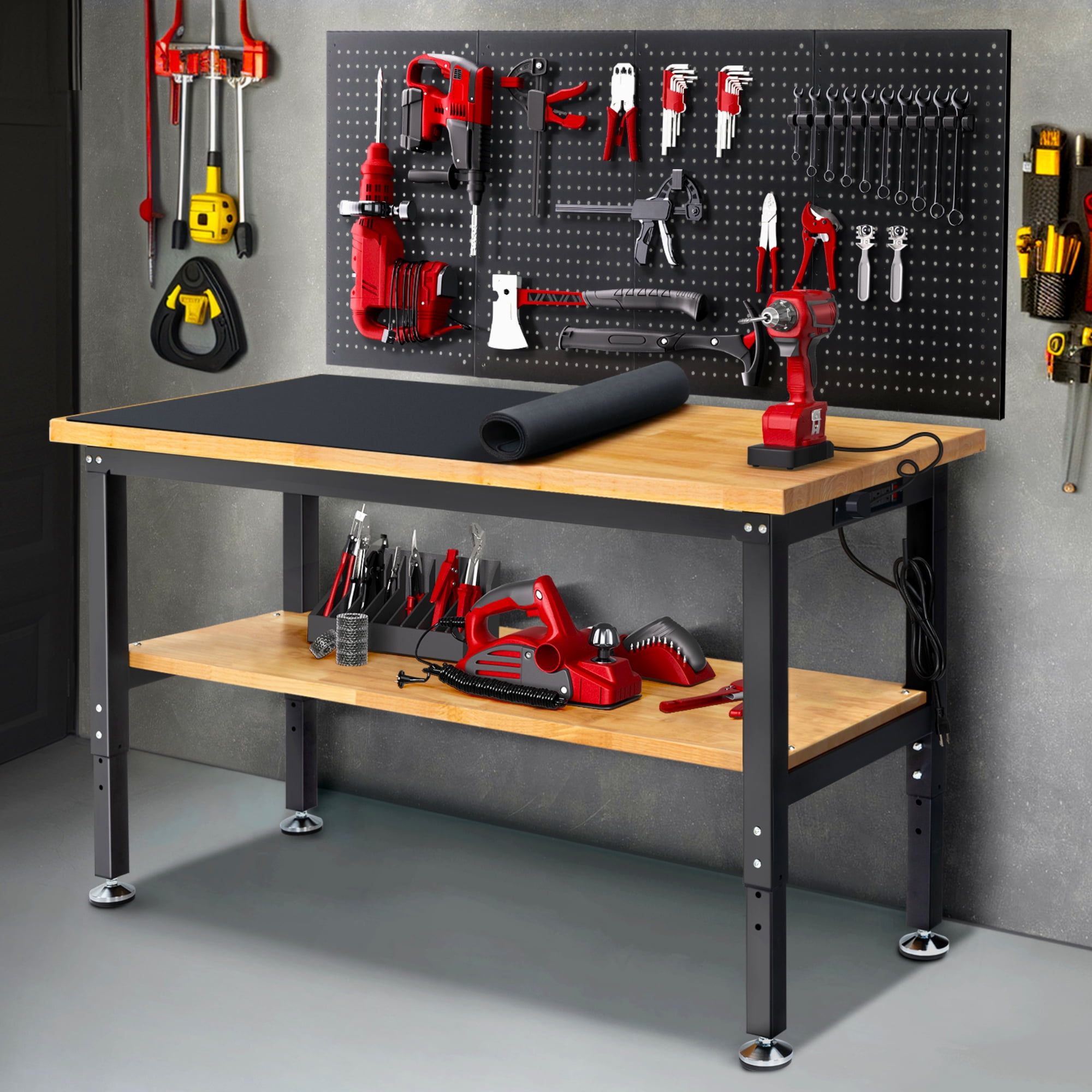 Workbench for Garage,ENJOYWOOD Heavy-Duty 60 inch 2 Tier Wood Work ...