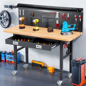 LZBEITEM 48" Adjustable Workbench, Rubber Wood Top Heavy-Duty ...