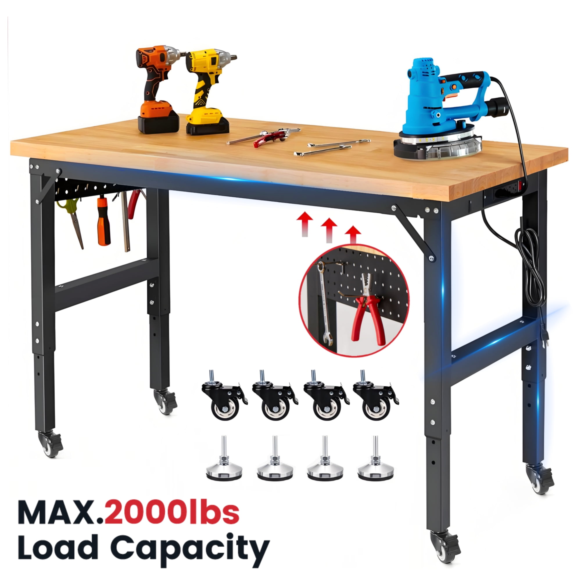 Workbench for Garage,ENJOYWOOD Rolling Heavy Duty 60 inch Wood Work ...