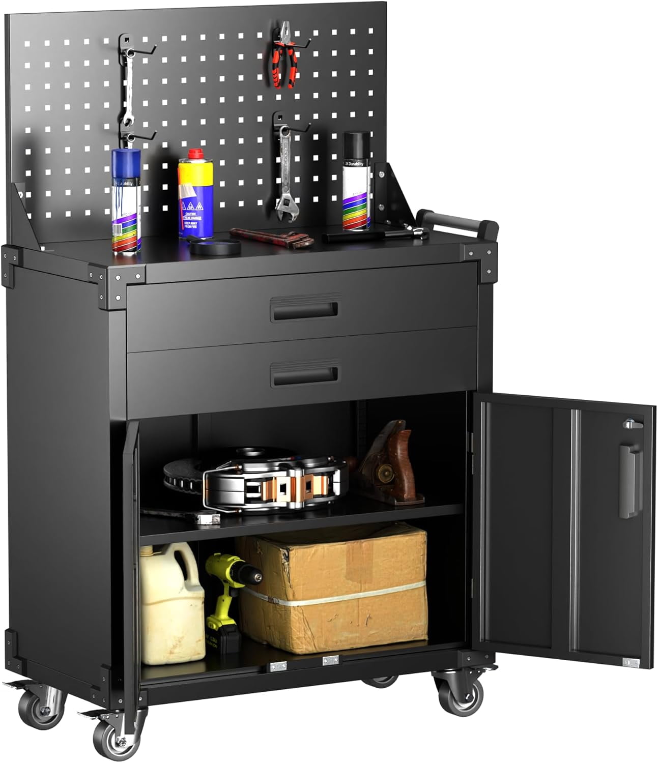 Workbench Mobile Tool Cart,Garage Workbench with 4 Wheels,Metal Storage ...
