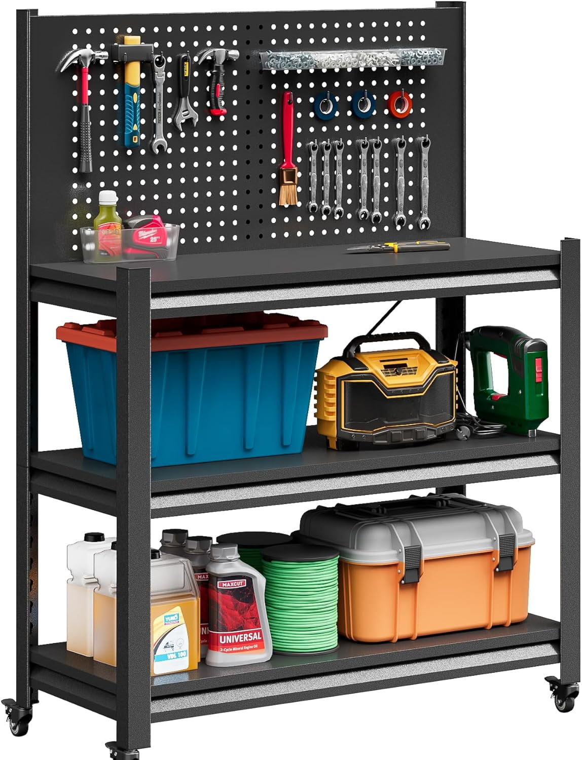 Workbench with Pegboard, 48" H Adjustable Heavy Duty Work Table with ...