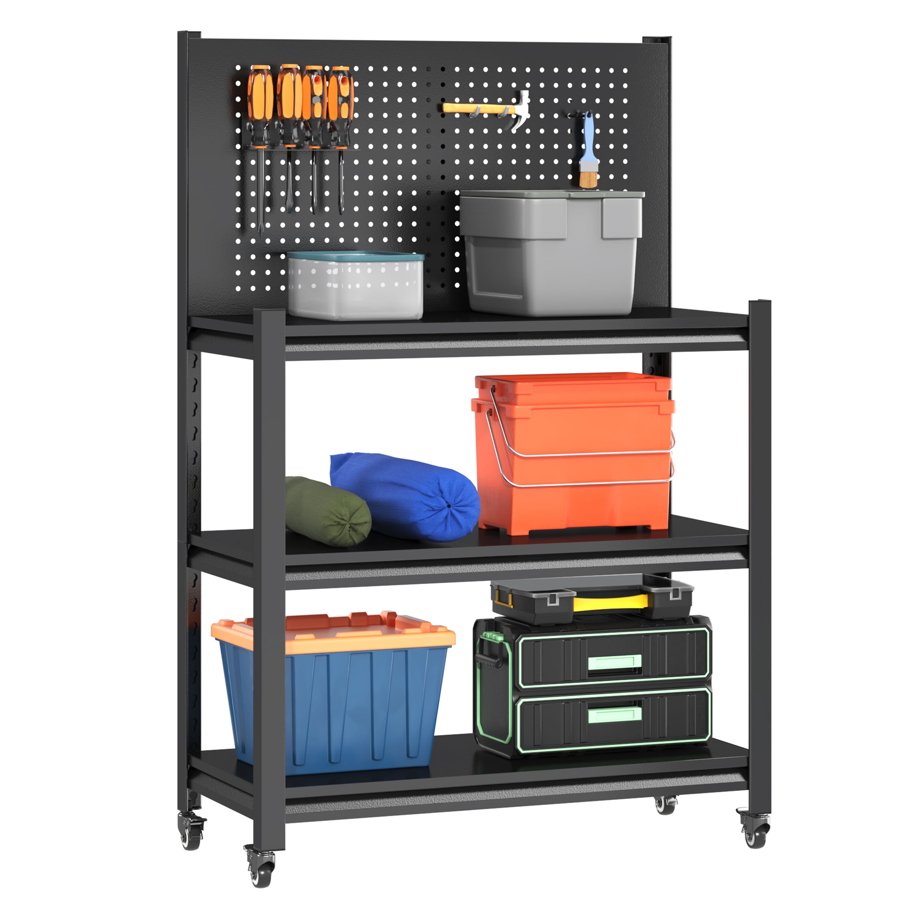 48" Adjustable Workbench with Pegboard,Heavy Duty Steel Work Bench with ...