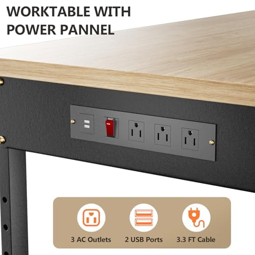 Workbench with Pegboard, Adjustable Height Work Heavy Duty Work Station ...