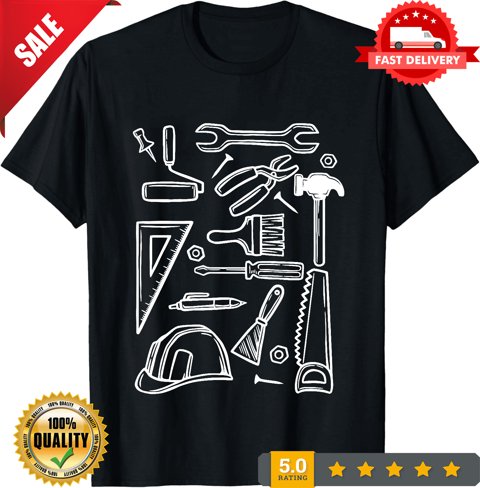 Worker Tools for Construction Crew Neck T-Shirt for Men, LIMITED ...