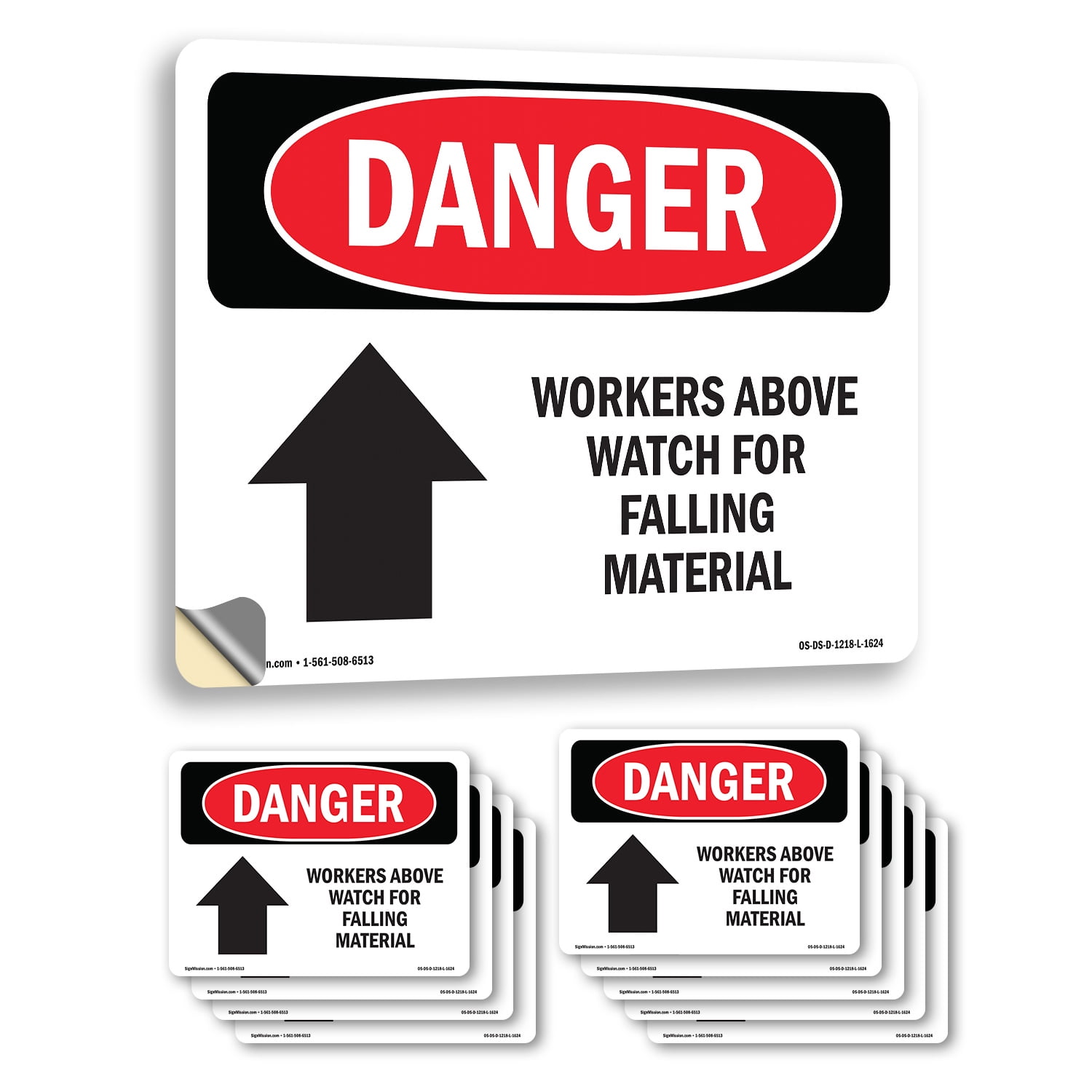 Workers Above Watch For Falling Material OSHA Danger Vinyl Decal Label ...