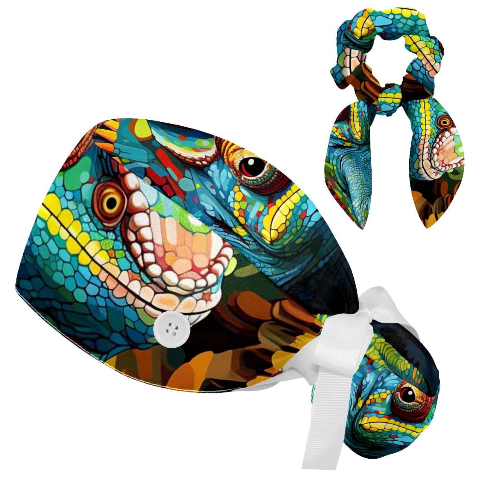 Working Cap with Bow Hair Matching Scrunchy Sweatband, Chameleon ...