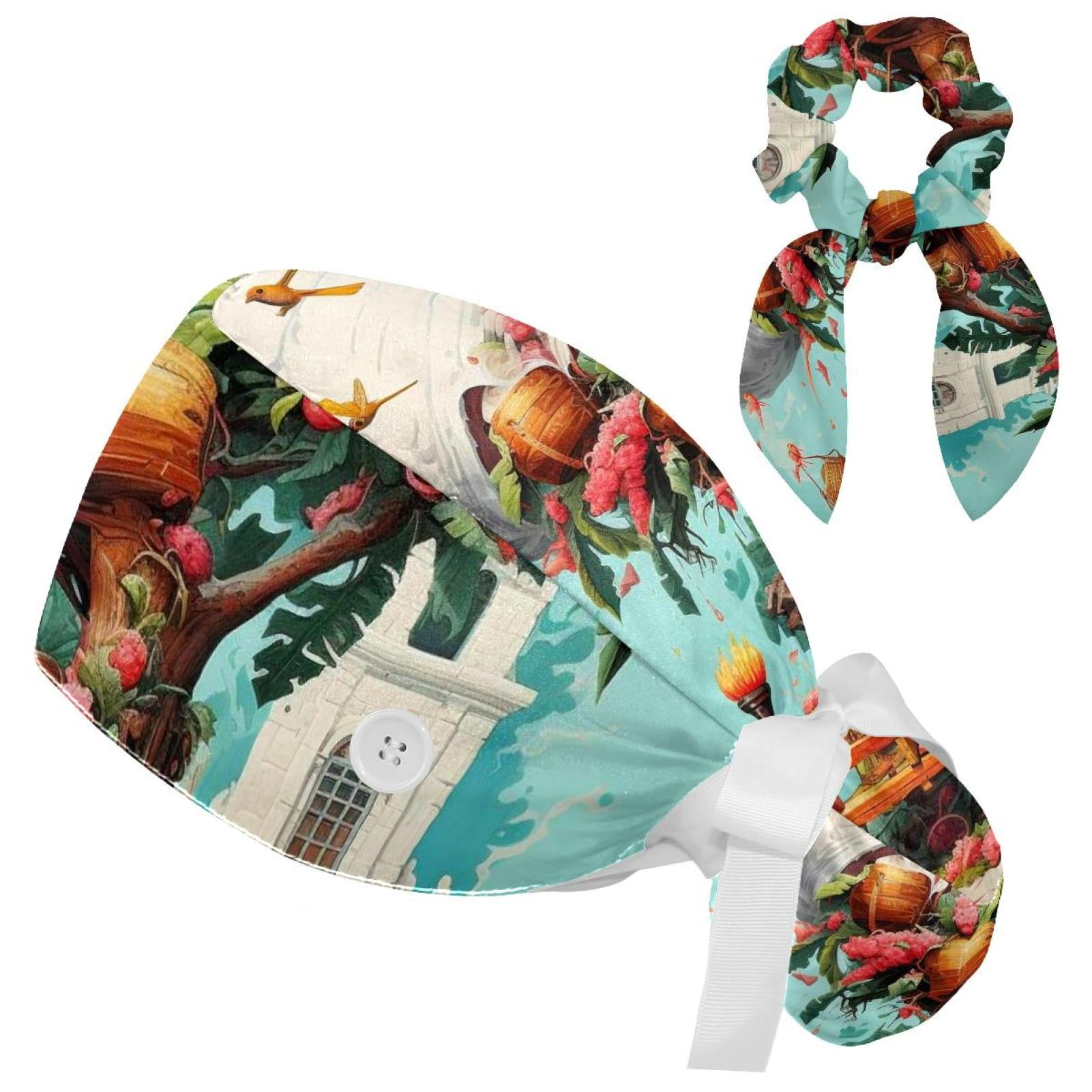 Working Cap with Bow Hair Matching Scrunchy Sweatband, Date Palms ...