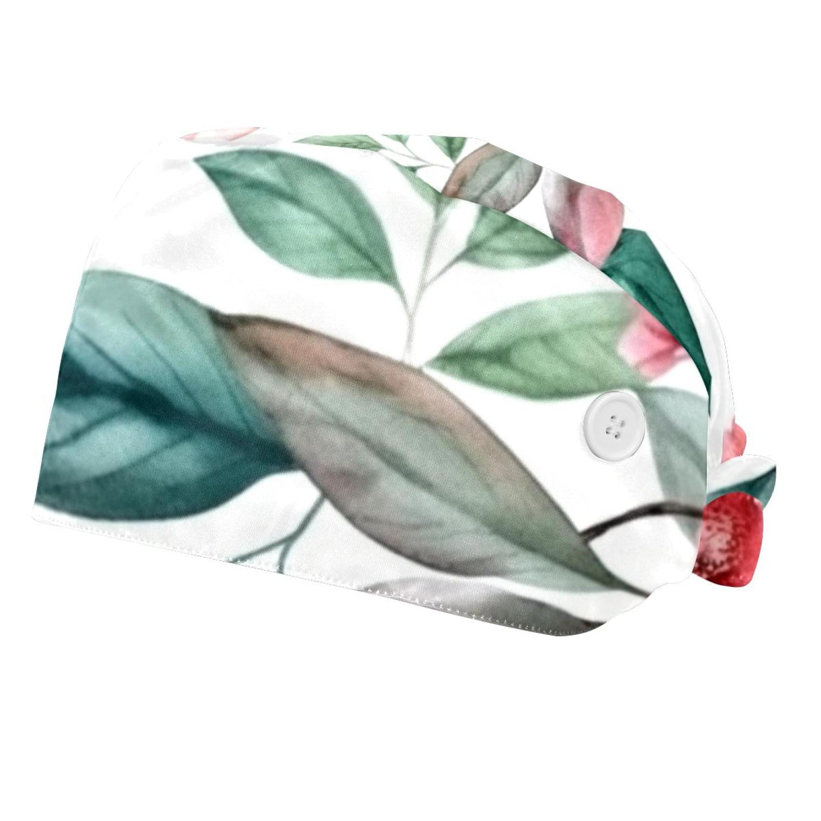 Working Cap with Button for Man & Women, 2 Pcs Pink Flowers with Leaves ...