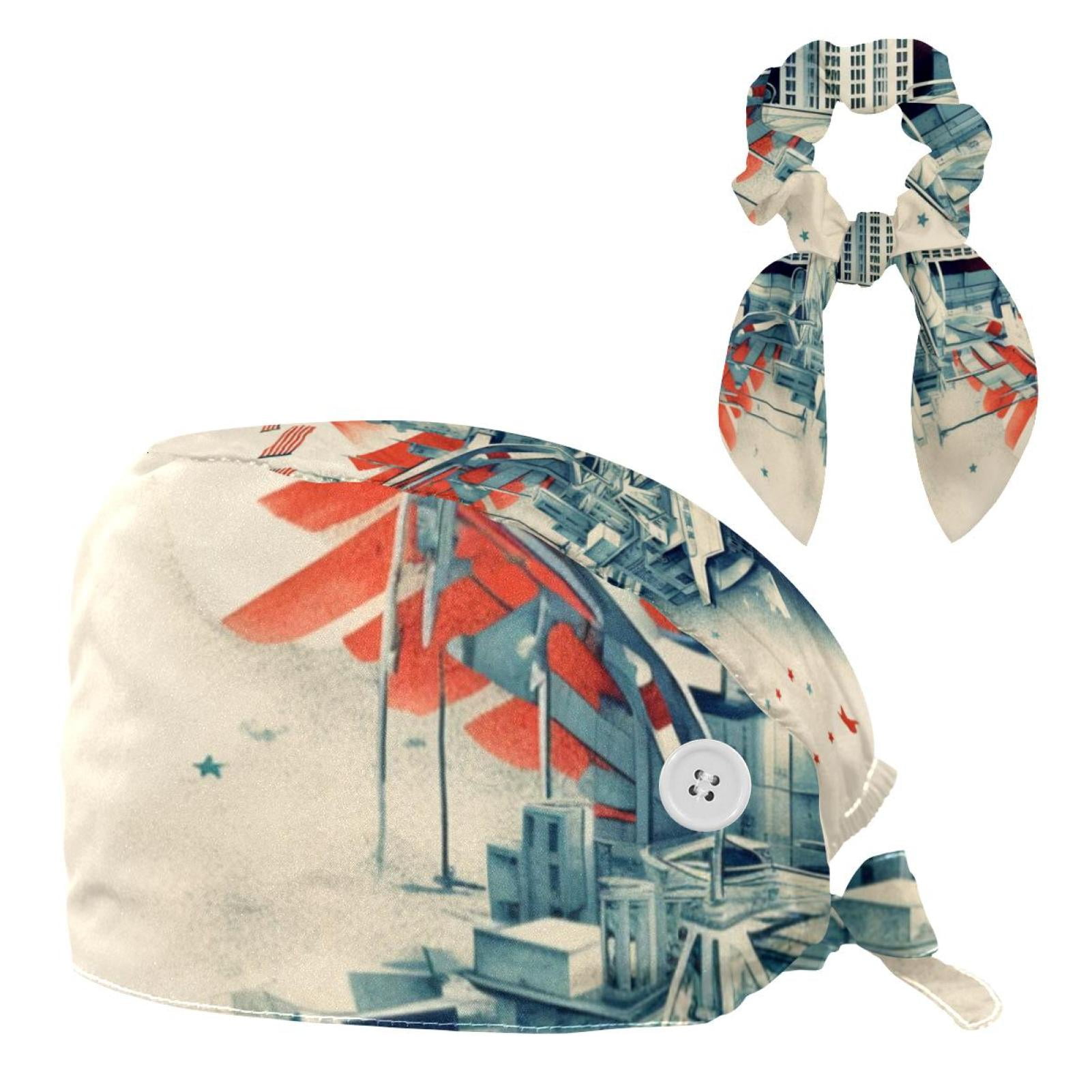 Working Cap with Button for Women, Unisex Scrub Bouffant Caps ...