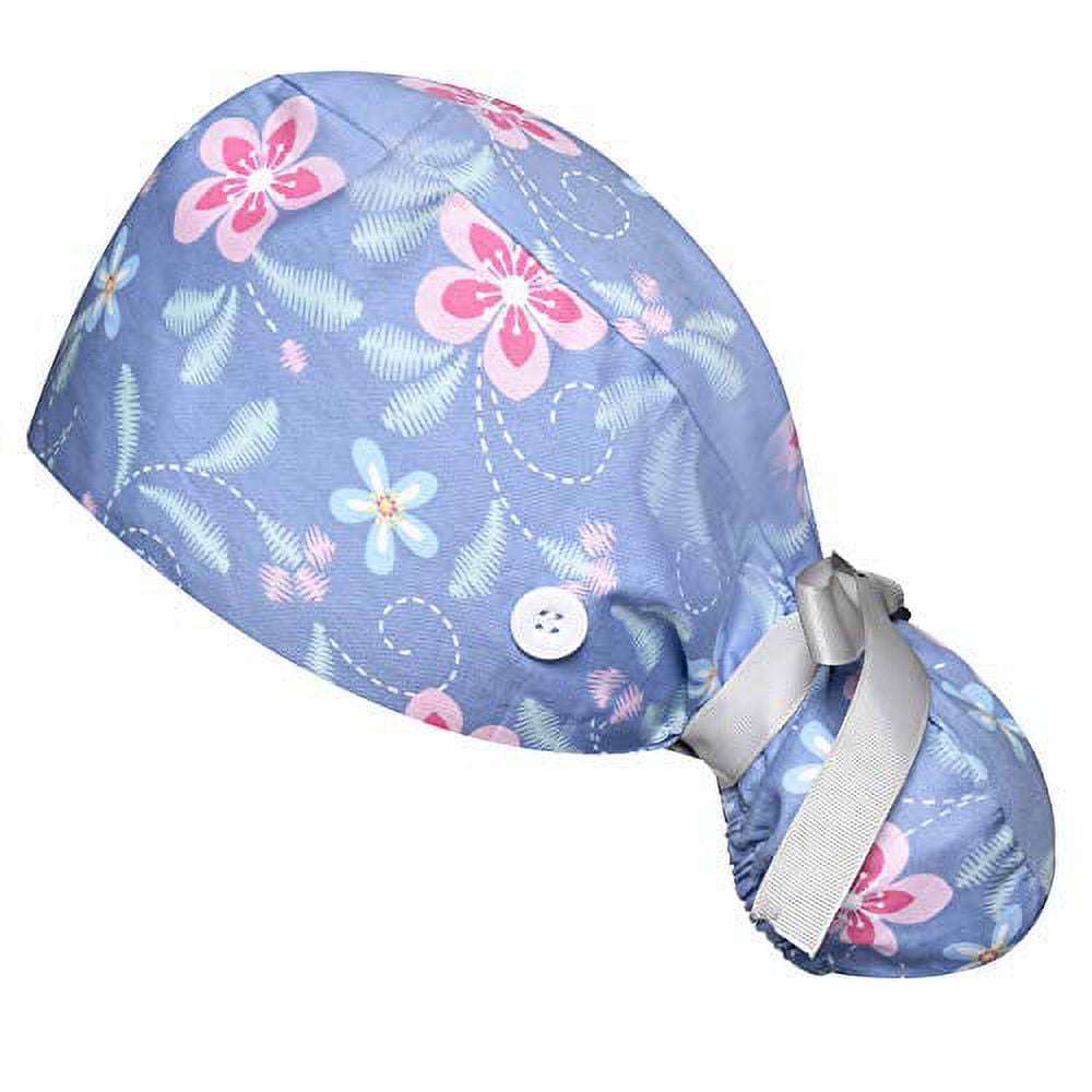 Working Cap with Buttons and Sweatband Adjustable Ribbon Tie Ponytail ...