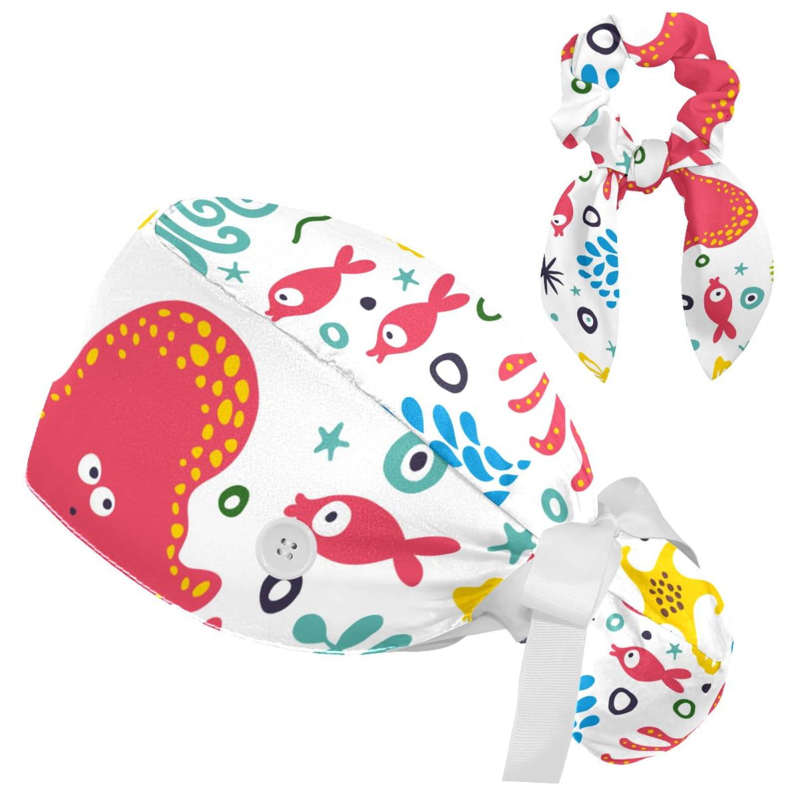 Working Cap with Buttons and Sweatband Scrub Hat Bouffant Caps with ...