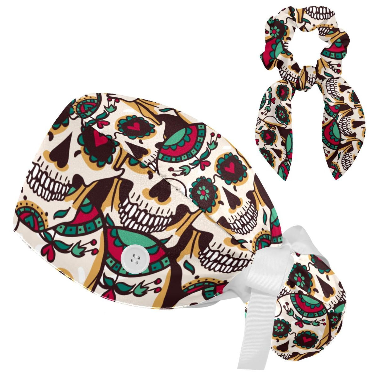 Working Cap with Buttons and Sweatband Scrub Hat Bouffant Caps with ...