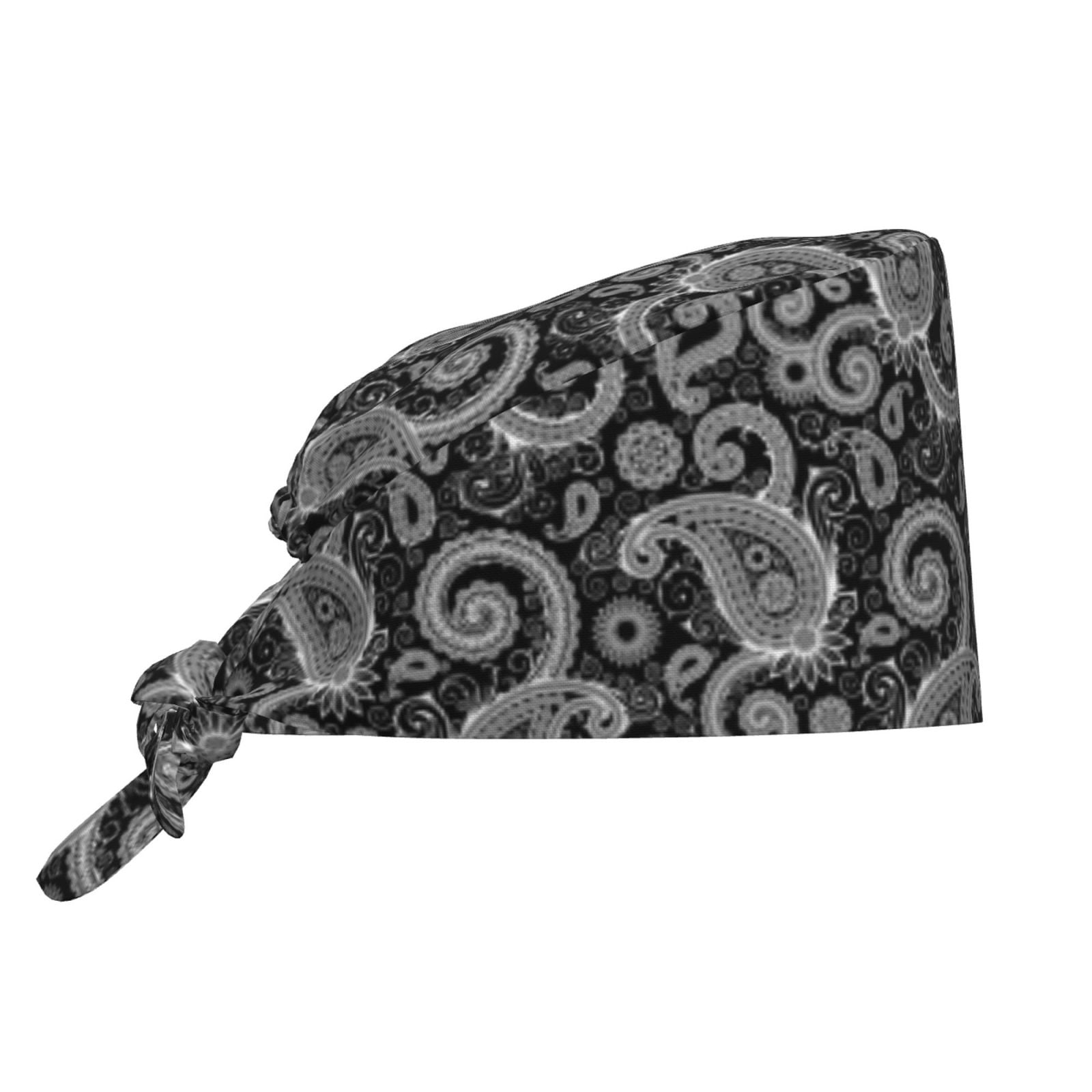 Working Caps, Black White Indian Paisley Cleaning Cap with Adjustable ...