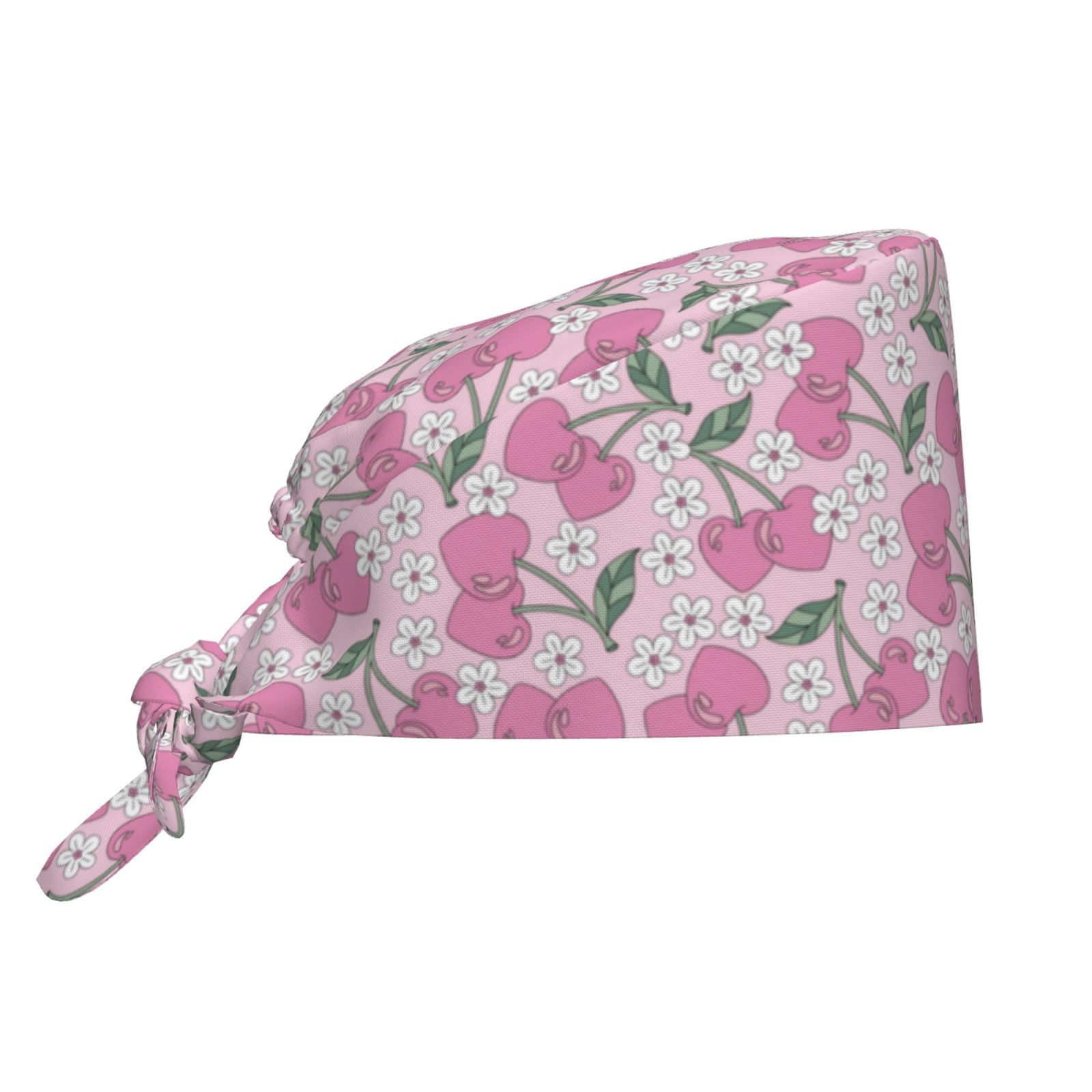 Working Caps, Cute Pink Berry Flower Leaves Cleaning Cap with ...