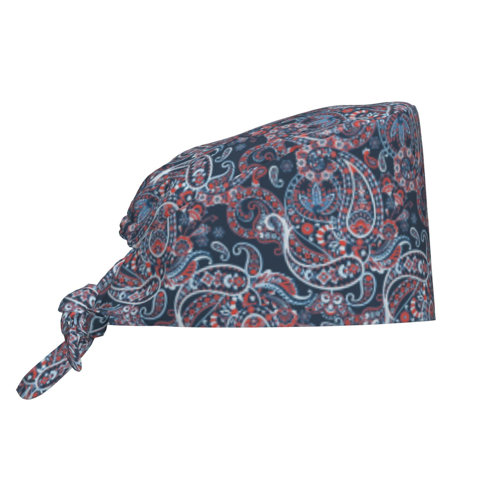 Working Caps, Red White Blue Paisley Cleaning Cap with Adjustable Tie ...