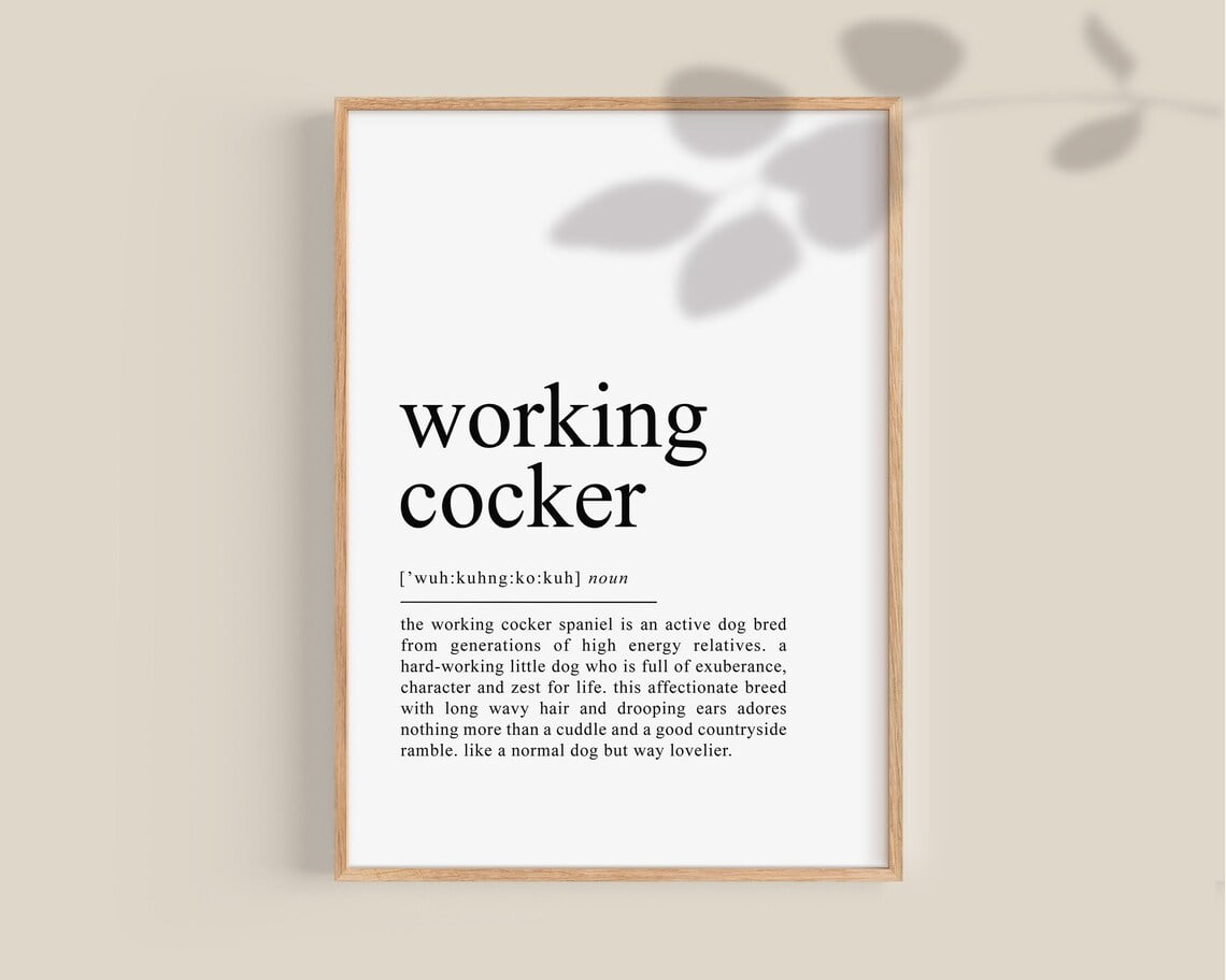 Working Cocker Spaniel, Definition Poster, Dog Lovers Poster, Dog ...