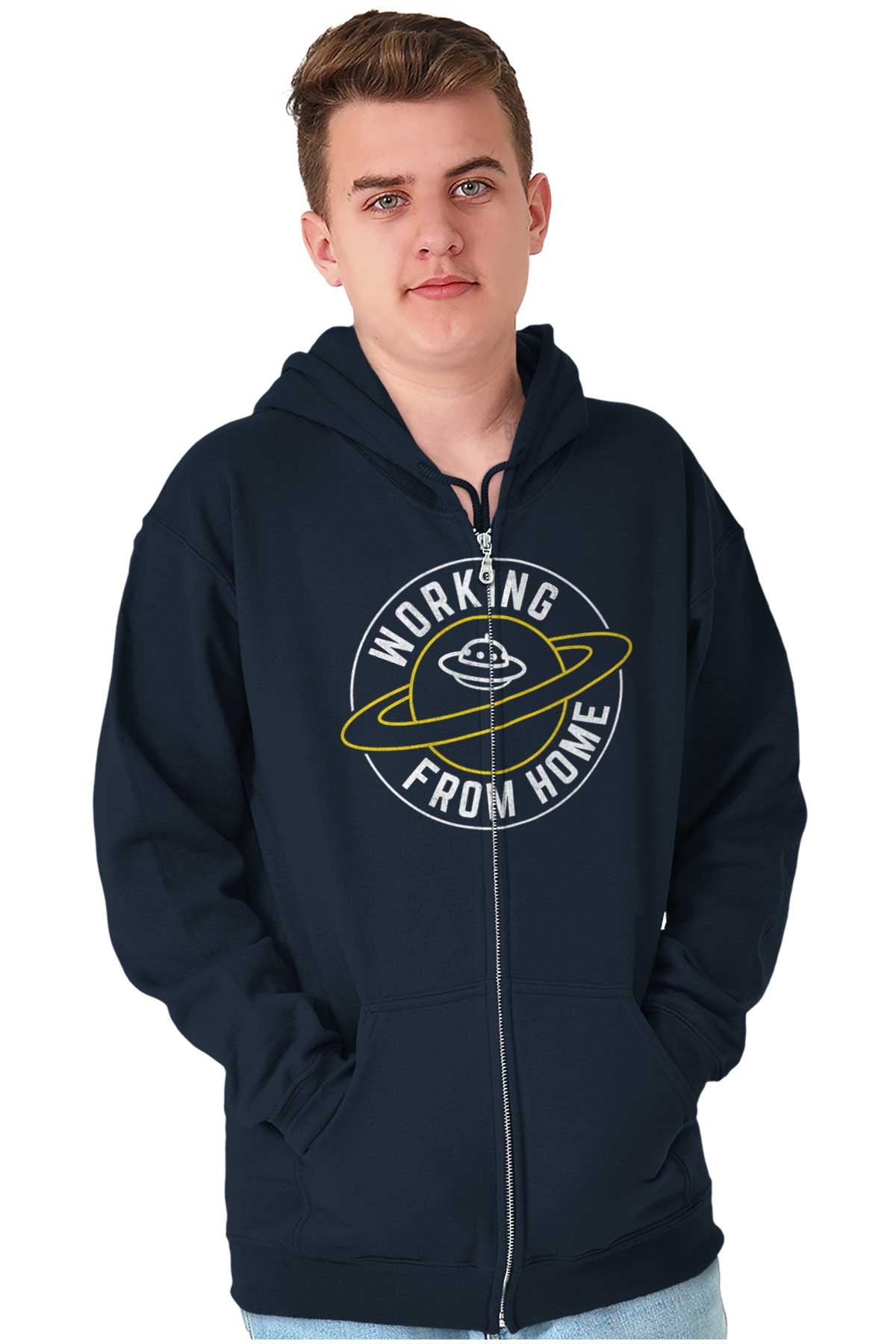 Working From Home Quarantine UFO Zip Up Hoodie Men's Women's Brisco ...