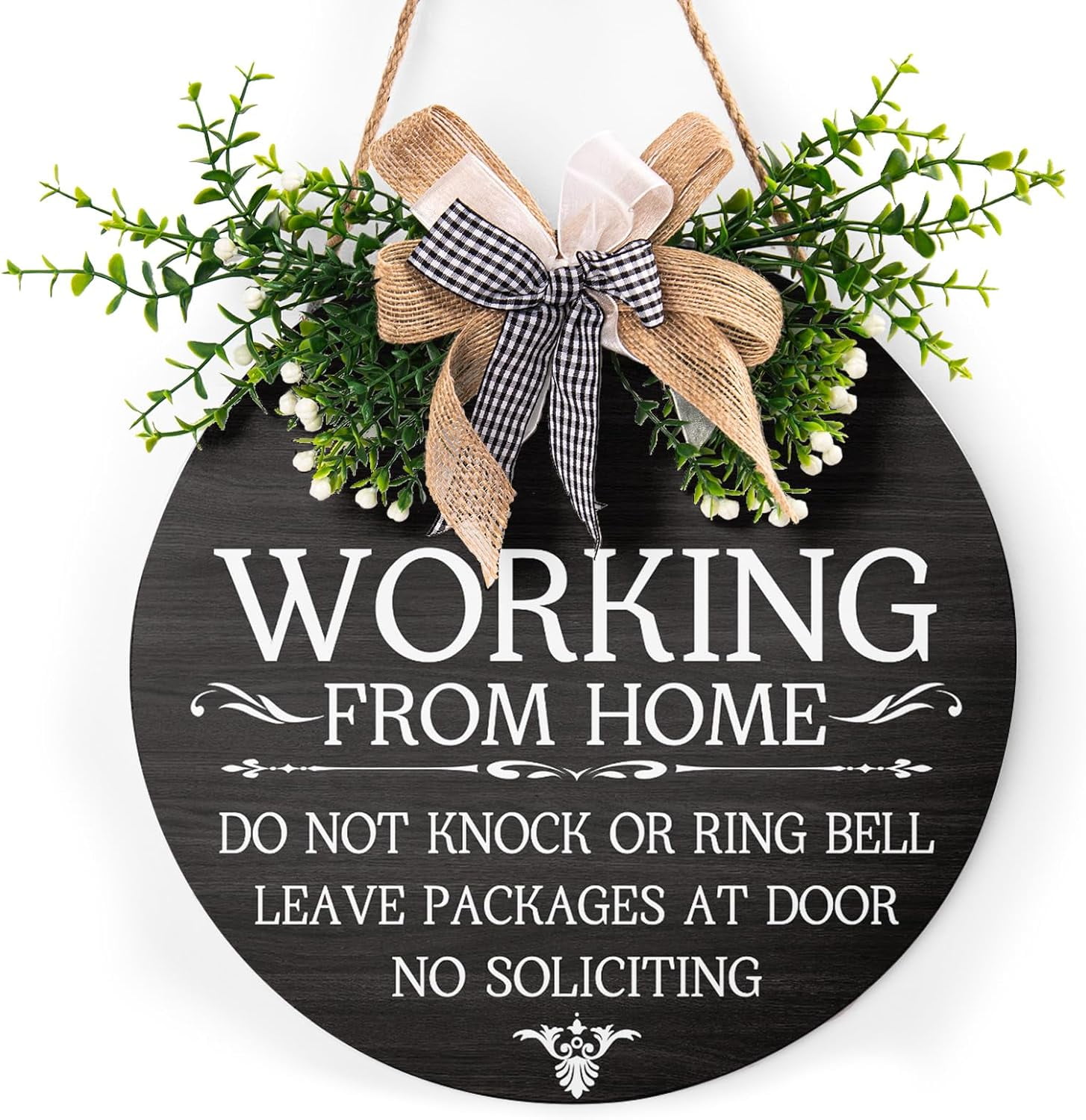 Working From Home Sign Round Wood Decor Sign Floral Rustic Farmhouse ...