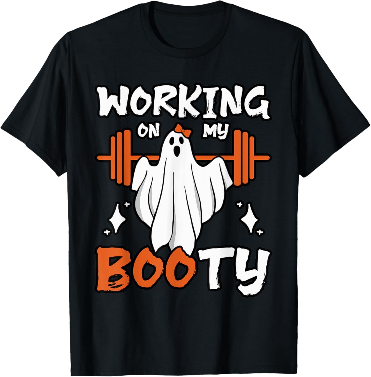 Working On My Booty Ghost Weightlifter Fitness Halloween T-Shirt ...