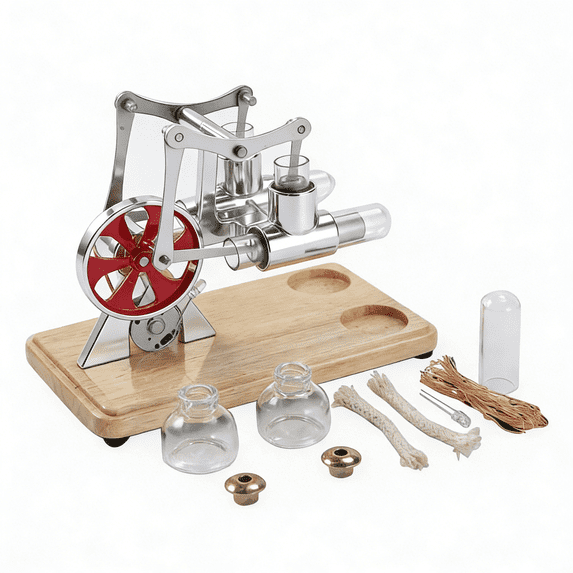 Working Twin-Cylinder Stirling Engine Model, Heat Powered Metal ...