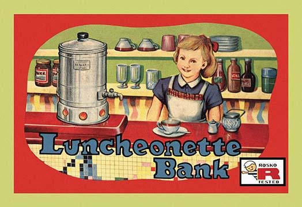 Working the counter can be reward in this fun tin savings bank. Poster ...