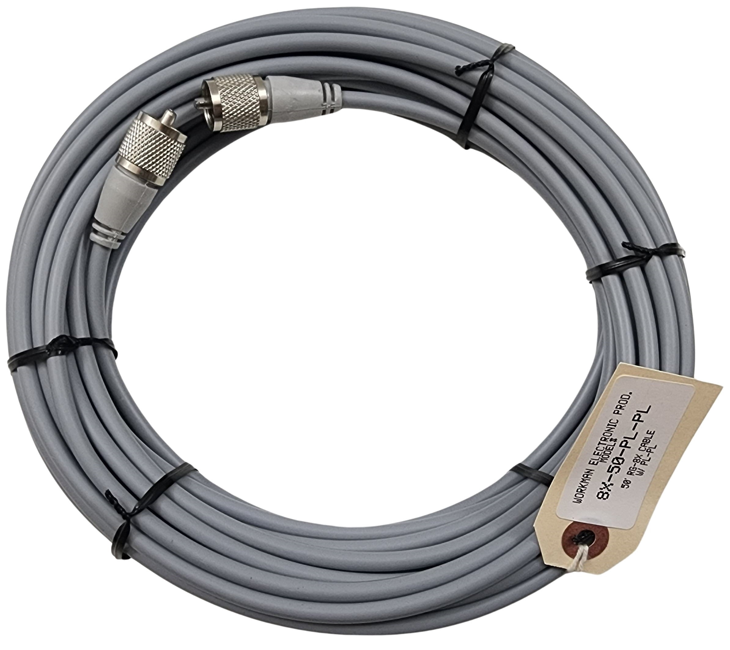 Workman 8X-50-PL-PL 50 Foot RG8X CB Antenna Coaxial Cable w/Lightning ...