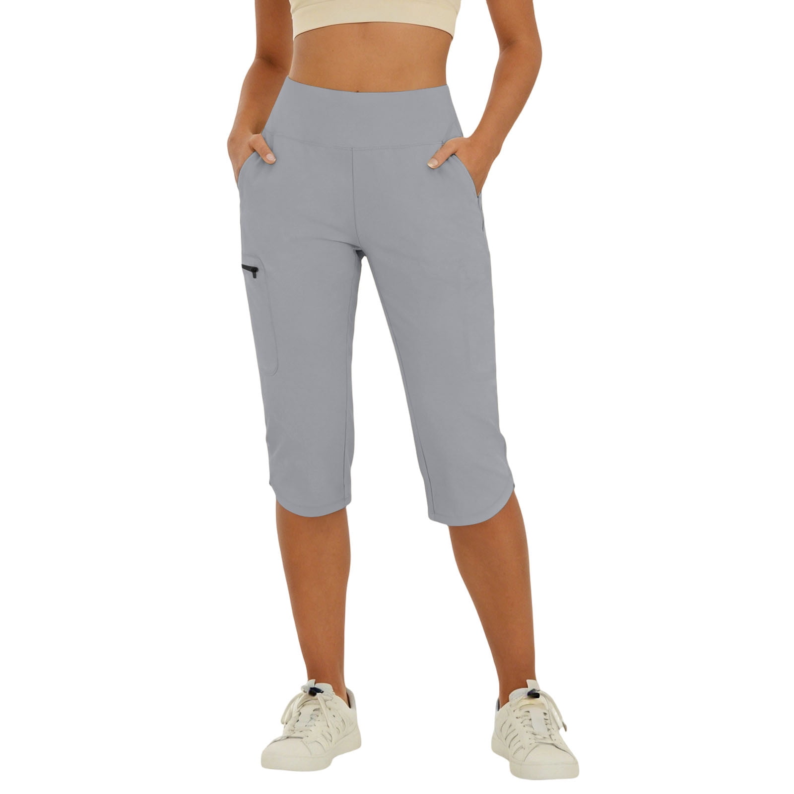 Workout Capris Women Straight Leg High Waist Stretchy Cargo Shorts 3 ...