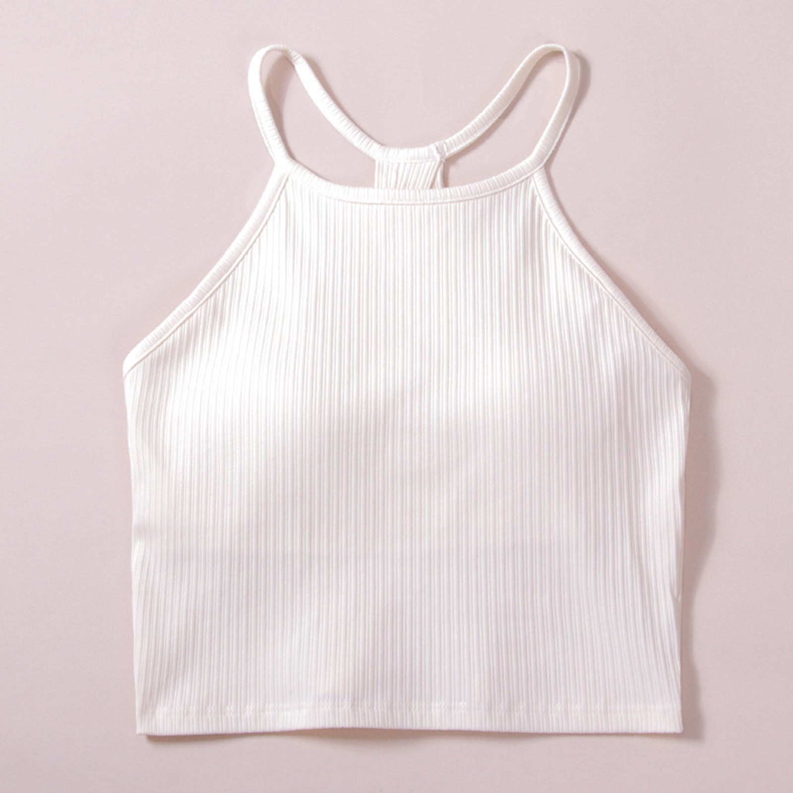 Workout Cropped Tank Tops for Women Built in Bra Seamless Ribbed Knit ...