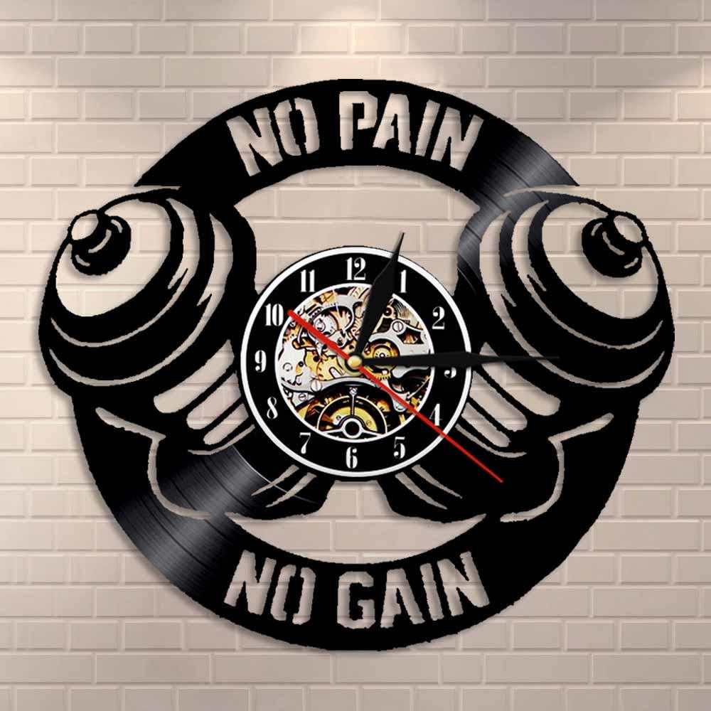 Workout Dumbbell Wall Clock No Pain No Gain Cross fit Motivation GYM ...