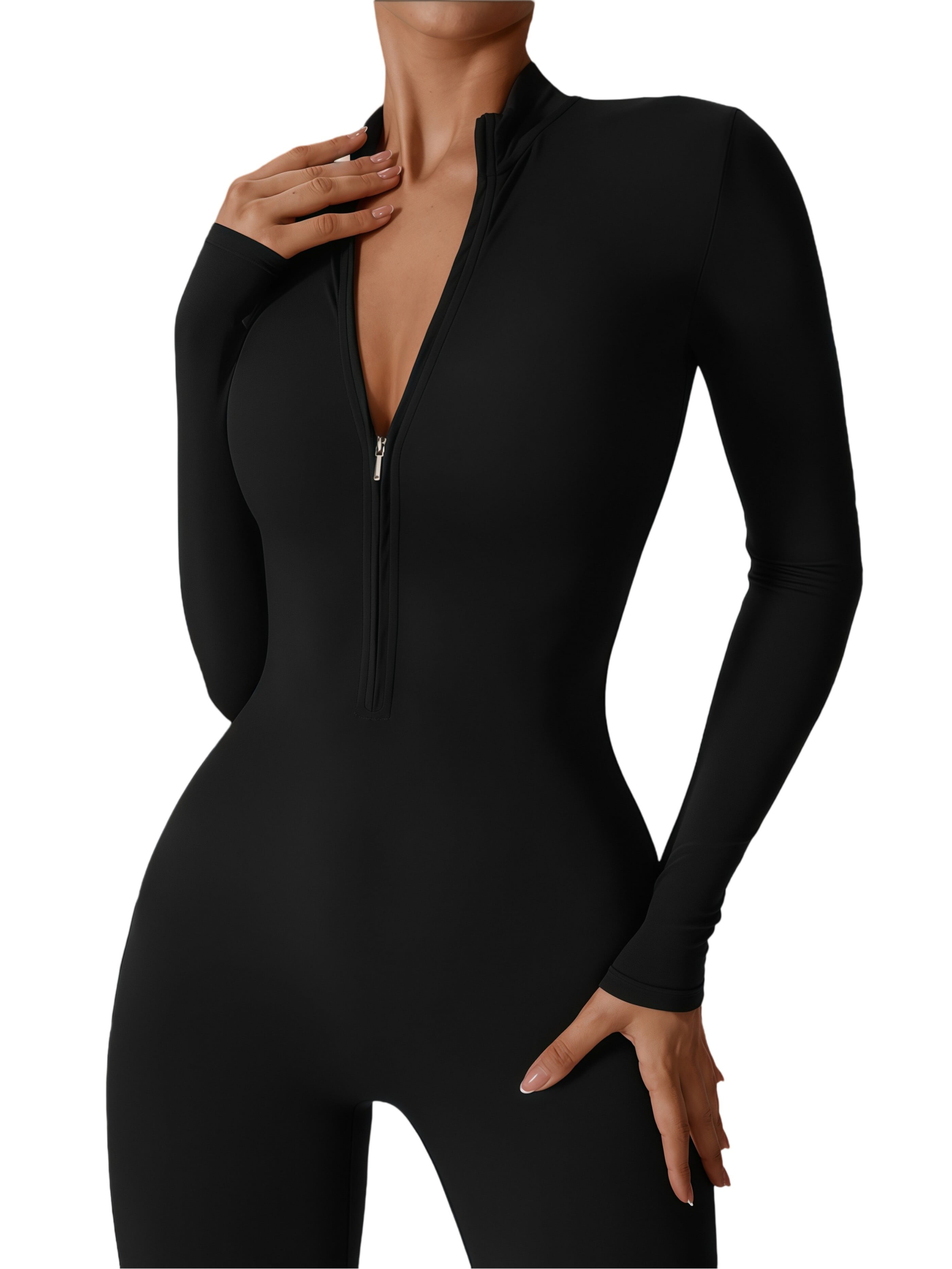 Workout Jumpsuits for Women,Kang Long Sleeve Zipper Fit Yoga Jumpsuits,Sexy Tummy Tucks,Black-XL ...