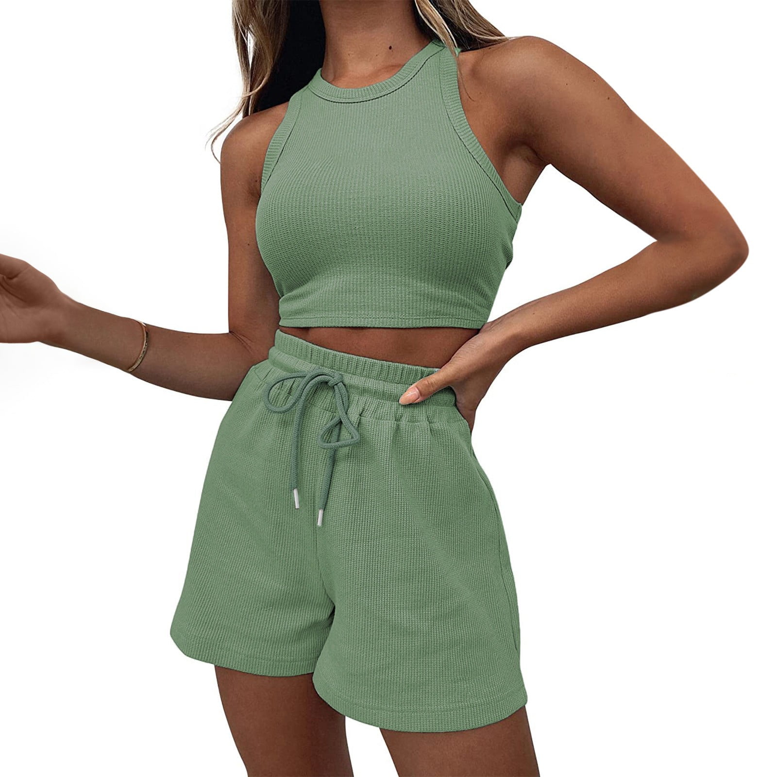 Workout Outfits For Women 2 Piece Casual Matching Sets Crop Tank High ...