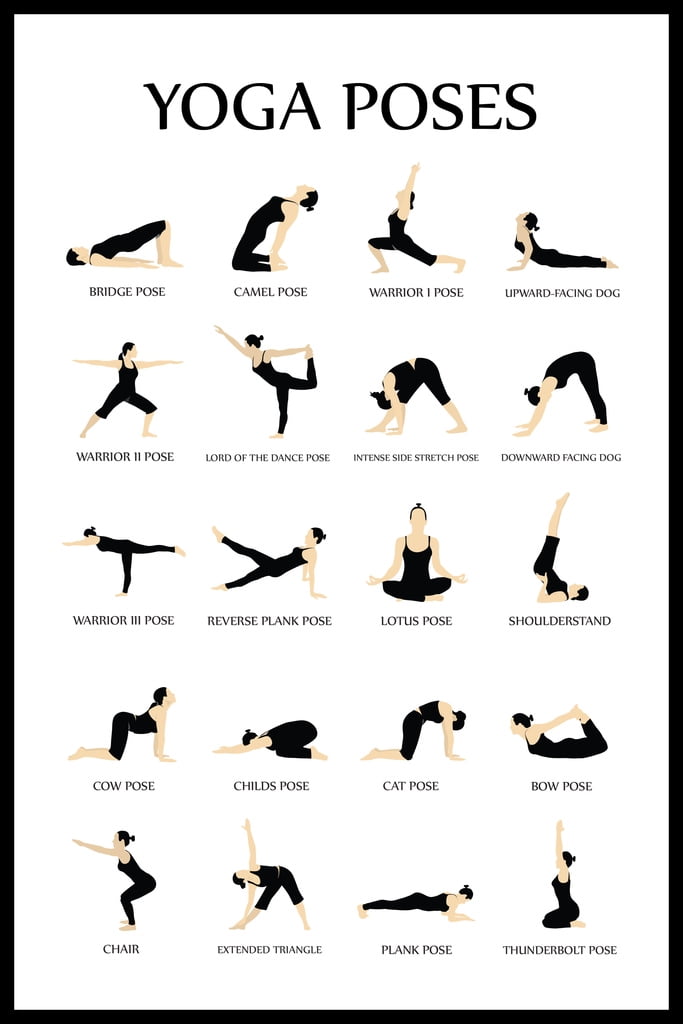 Workout Posters For Home Gym Yoga Poses Reference Chart Studio Black ...