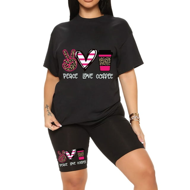 Workout Set For Women 2piece Outfits Summer Short Sleeve T-Shirts Biker ...