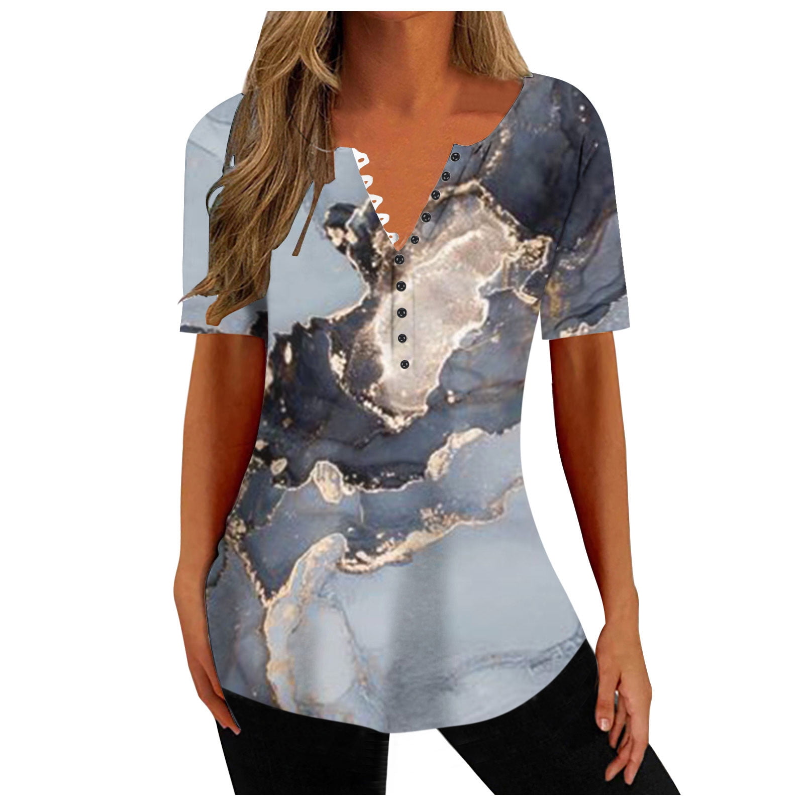 UPPADA Workout Shirts Women Womens Hide Belly Tunic Buttons V Neck ...