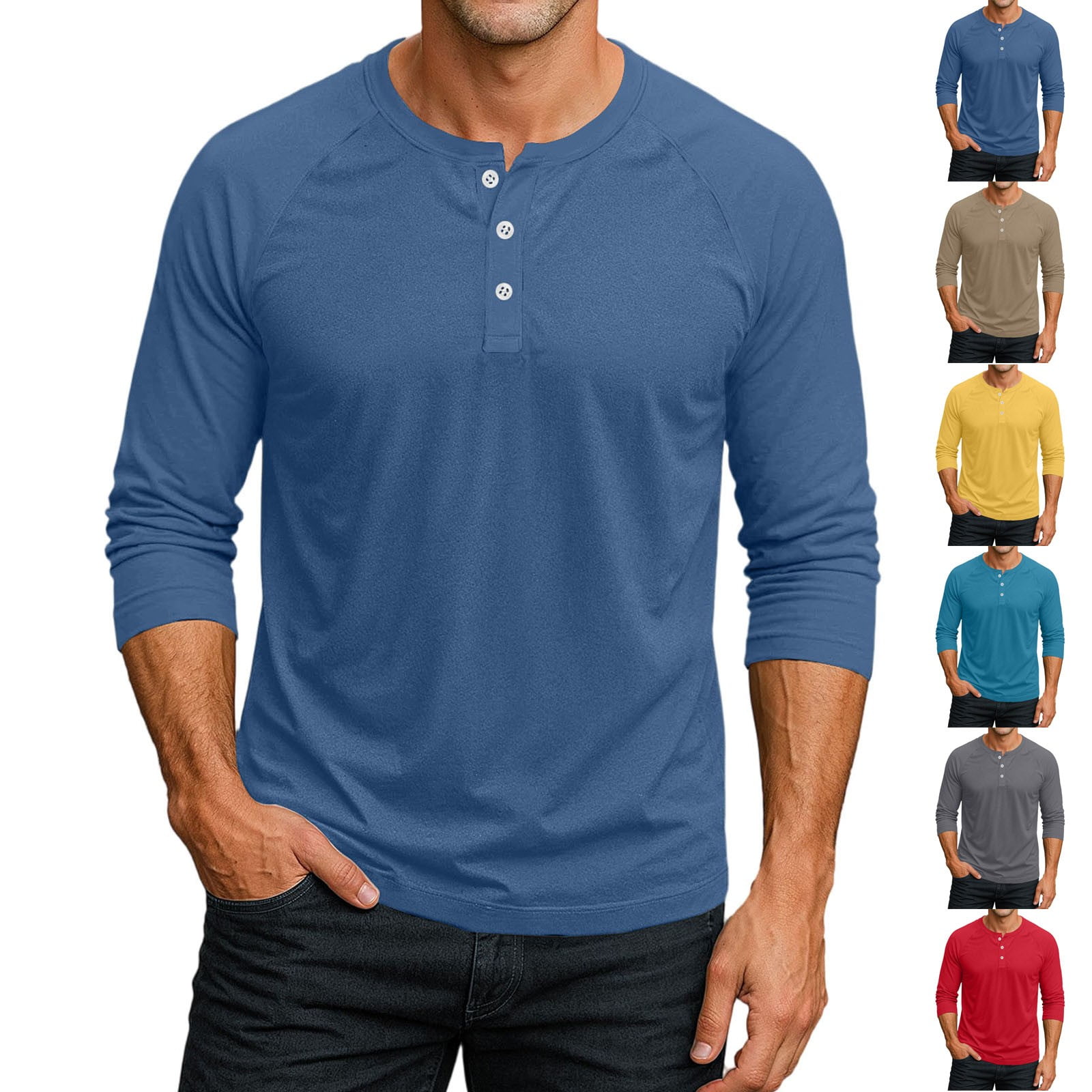 Workout Shirts for Men 3/4 Sleeve Henley Pull on T Shirts Summer ...