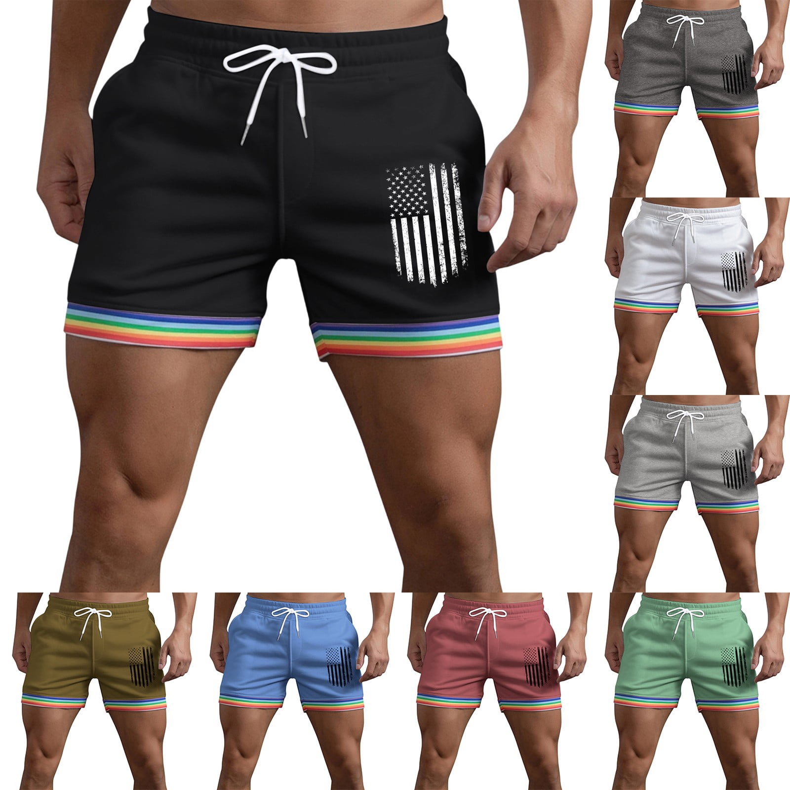 Workout Shorts Men Casual Drawstring Shorts Outdoor Rainbow Flag Design ...