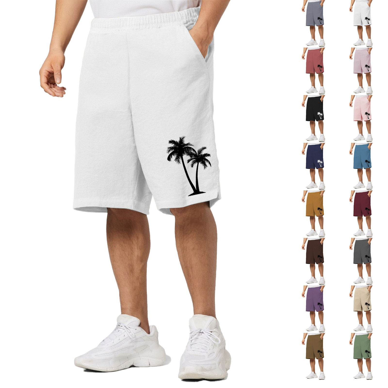Workout Shorts Men Summer Beach with Tree Print Athletic Casual Shorts ...