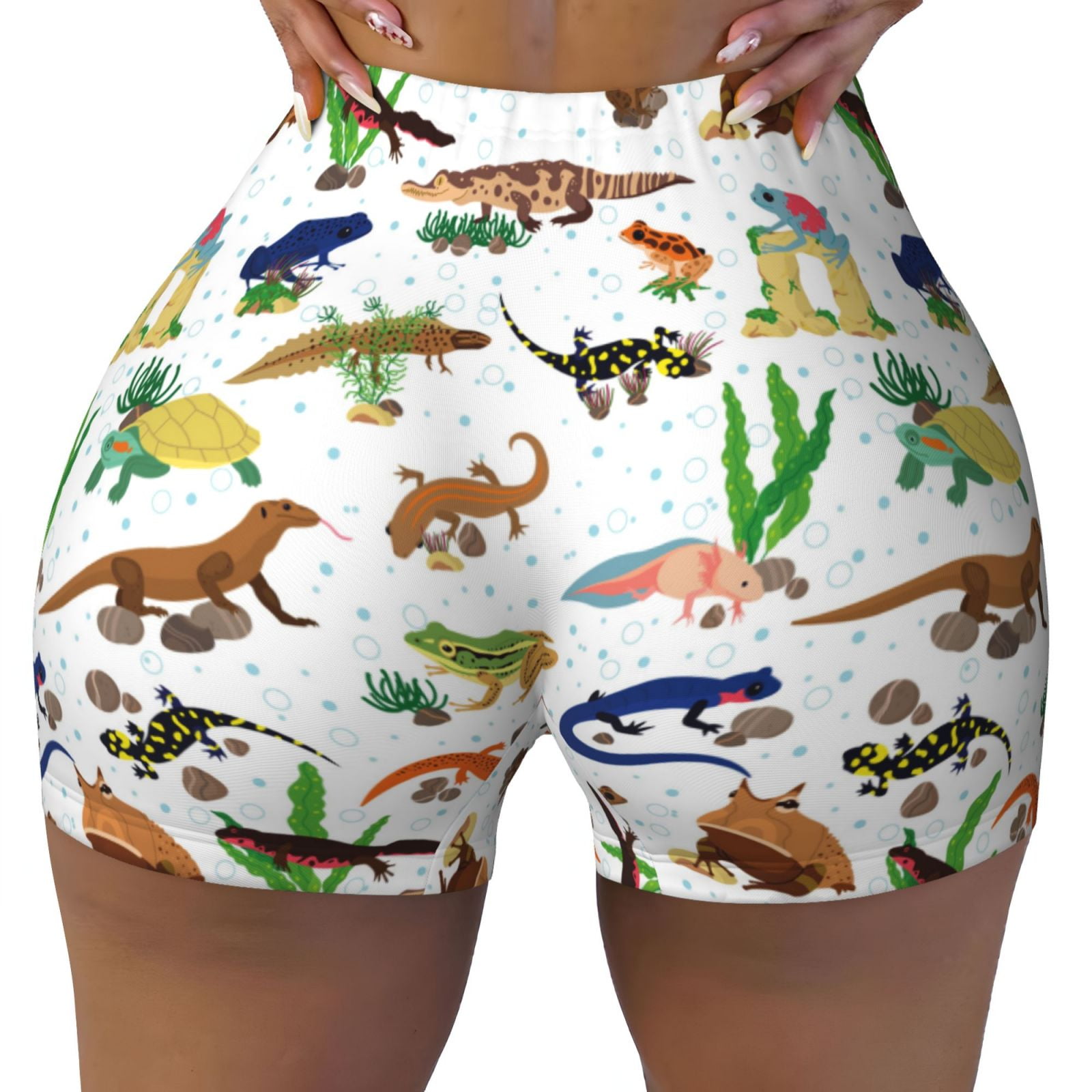 Workout Shorts Women, Frog Turtle Newt Lizard Seaweed Seamless Scrunch ...
