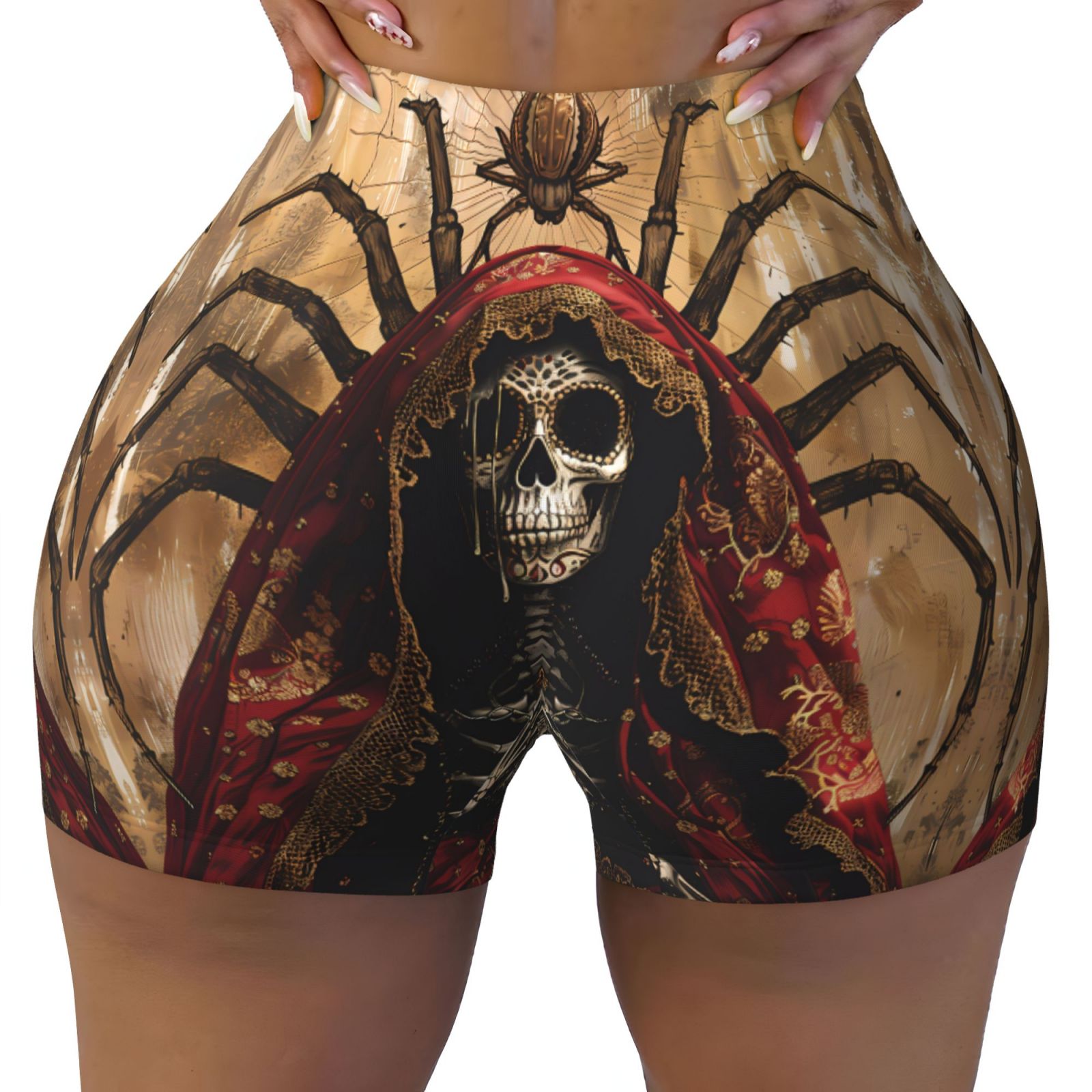 Workout Shorts Women, Gothic Skeleton Spider Biker Shorts for Women ...